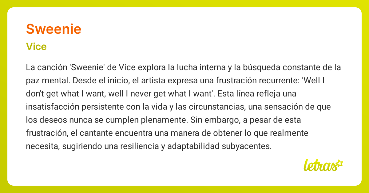 Significado de la canción SWEENIE (Vice) - LETRAS.COM