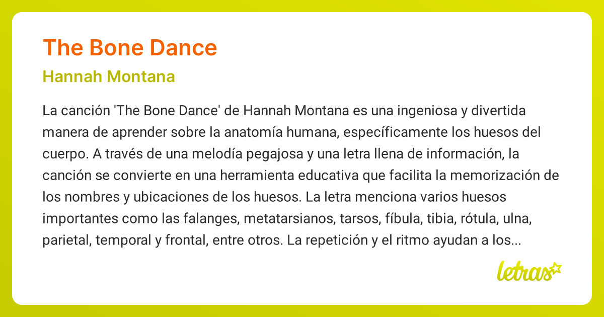 Significado de la canción THE BONE DANCE (Hannah Montana) - LETRAS.COM