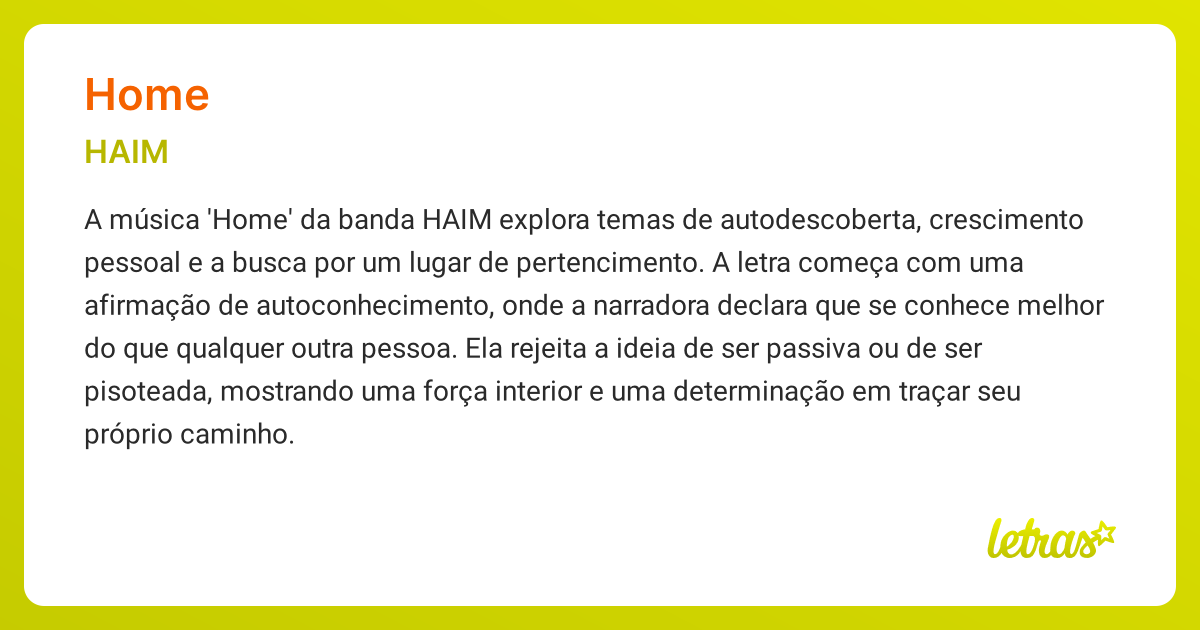 Significado da música HOME (HAIM) - LETRAS.MUS.BR