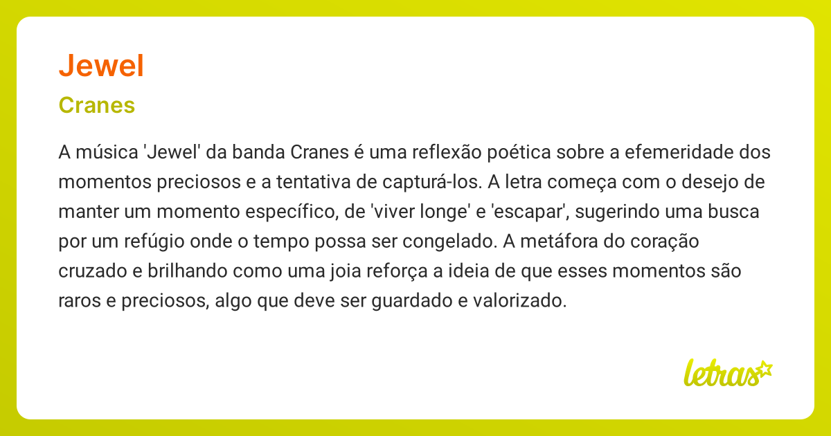 Significado da música JEWEL (Cranes) - LETRAS.MUS.BR