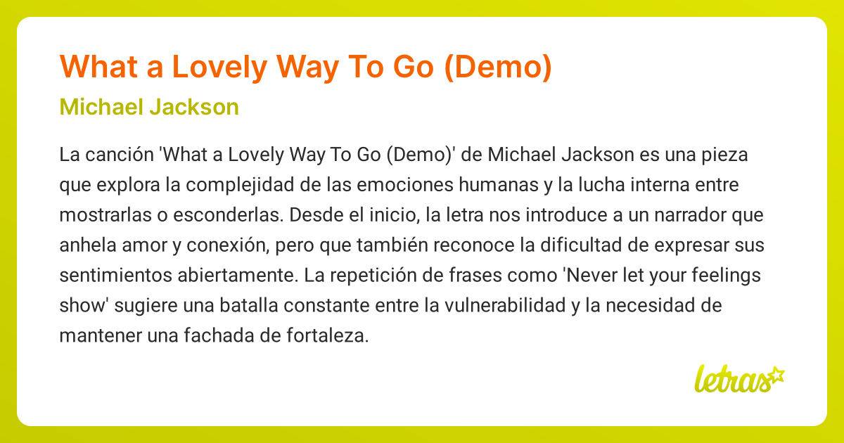 Significado de la canción WHAT A LOVELY WAY TO GO (DEMO) (Michael ...