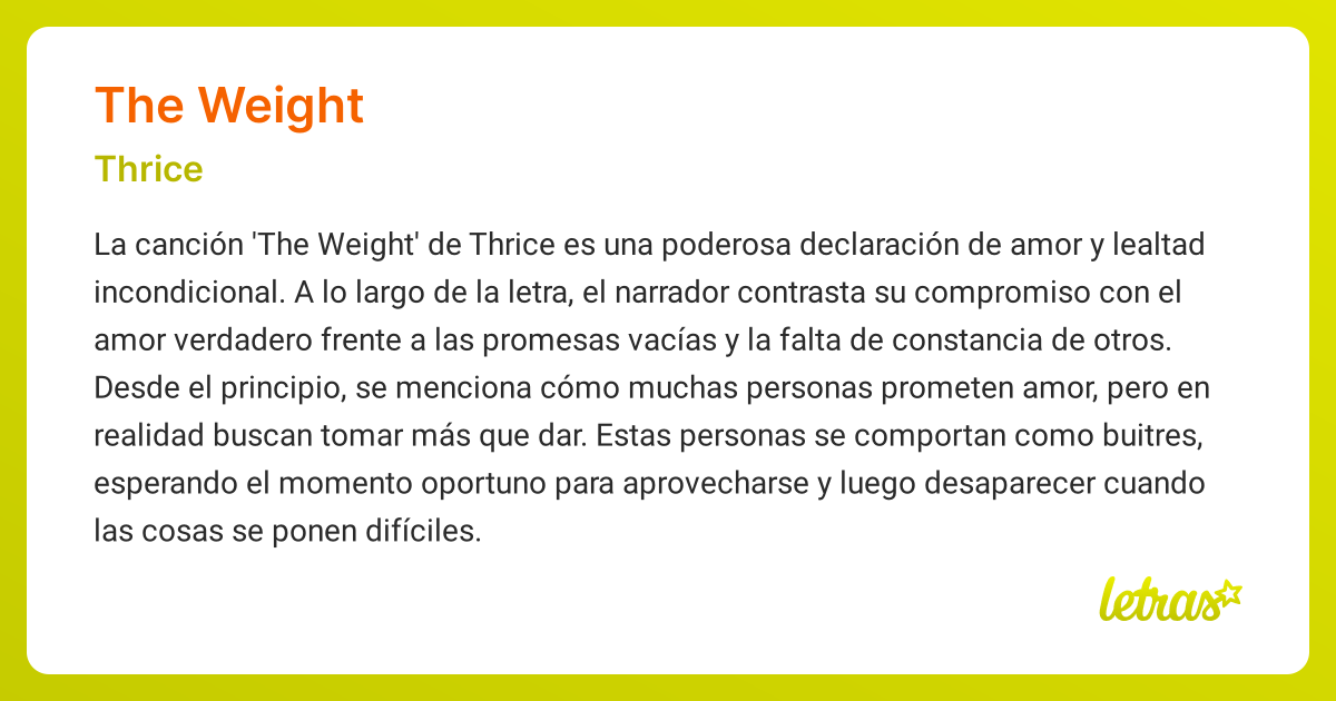 Significado de la canción THE WEIGHT (Thrice) - LETRAS.COM
