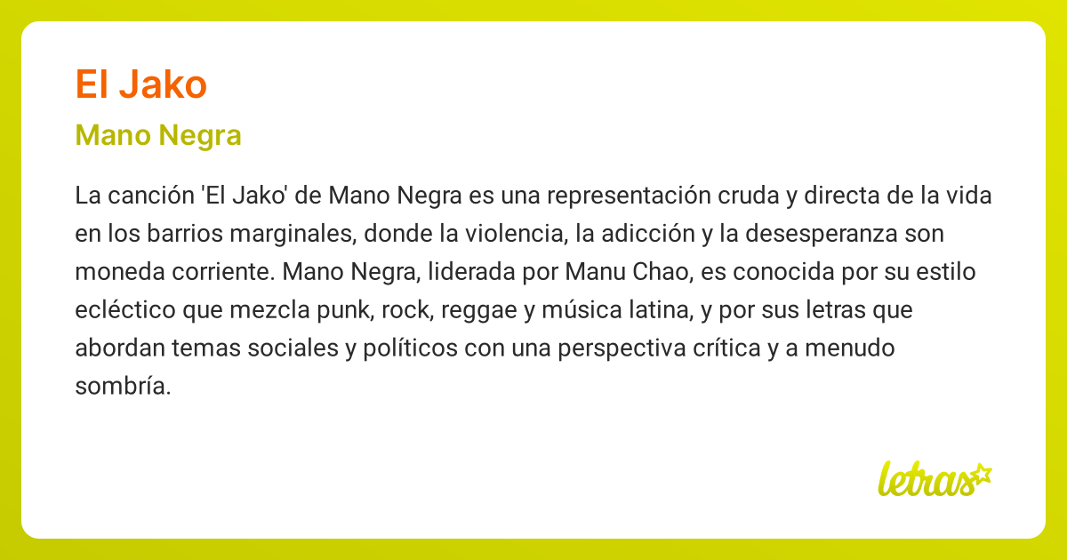 Significado de la canción EL JAKO (Mano Negra) - LETRAS.COM