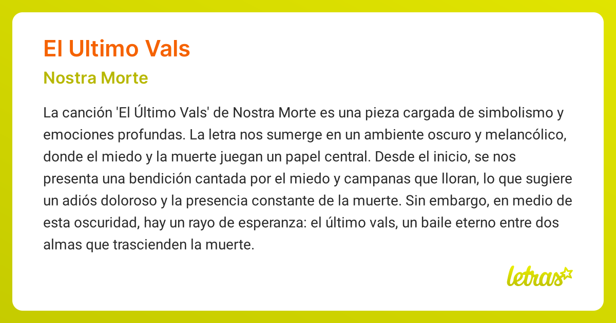Significado de la canción EL ULTIMO VALS (Nostra Morte) - LETRAS.COM