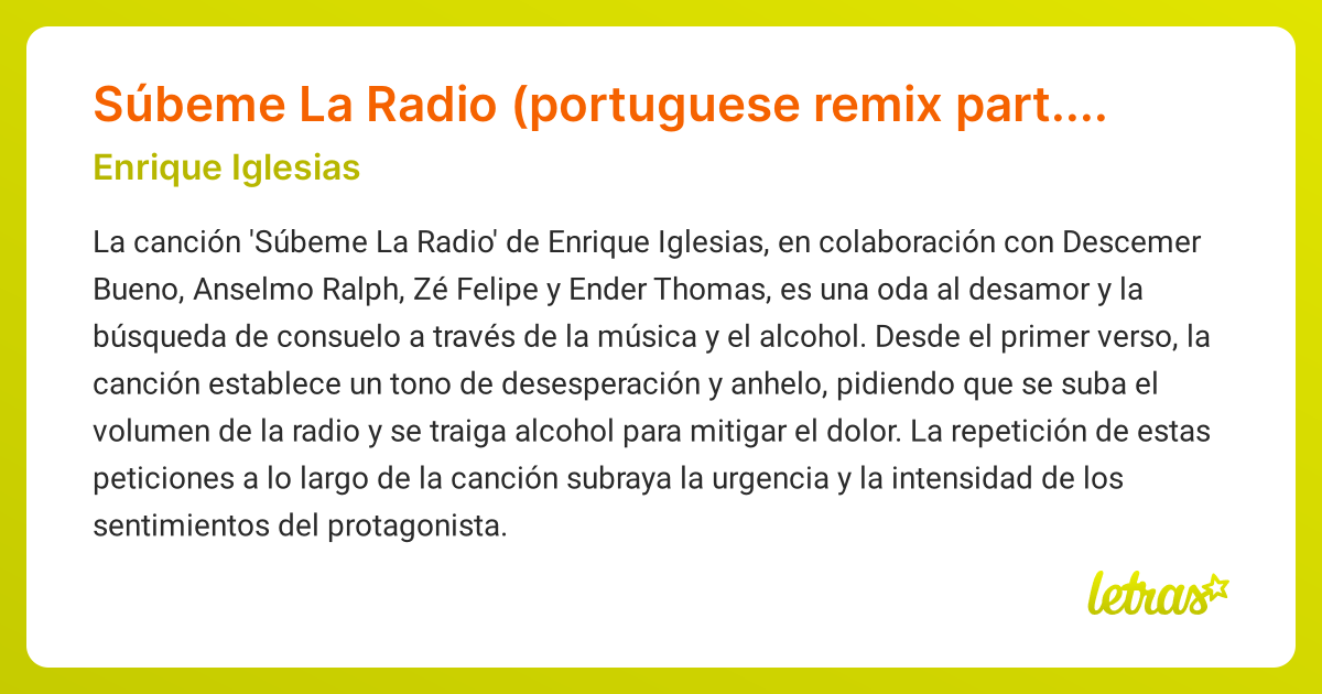 Significado de la canción Súbeme La Radio (portuguese remix part ...