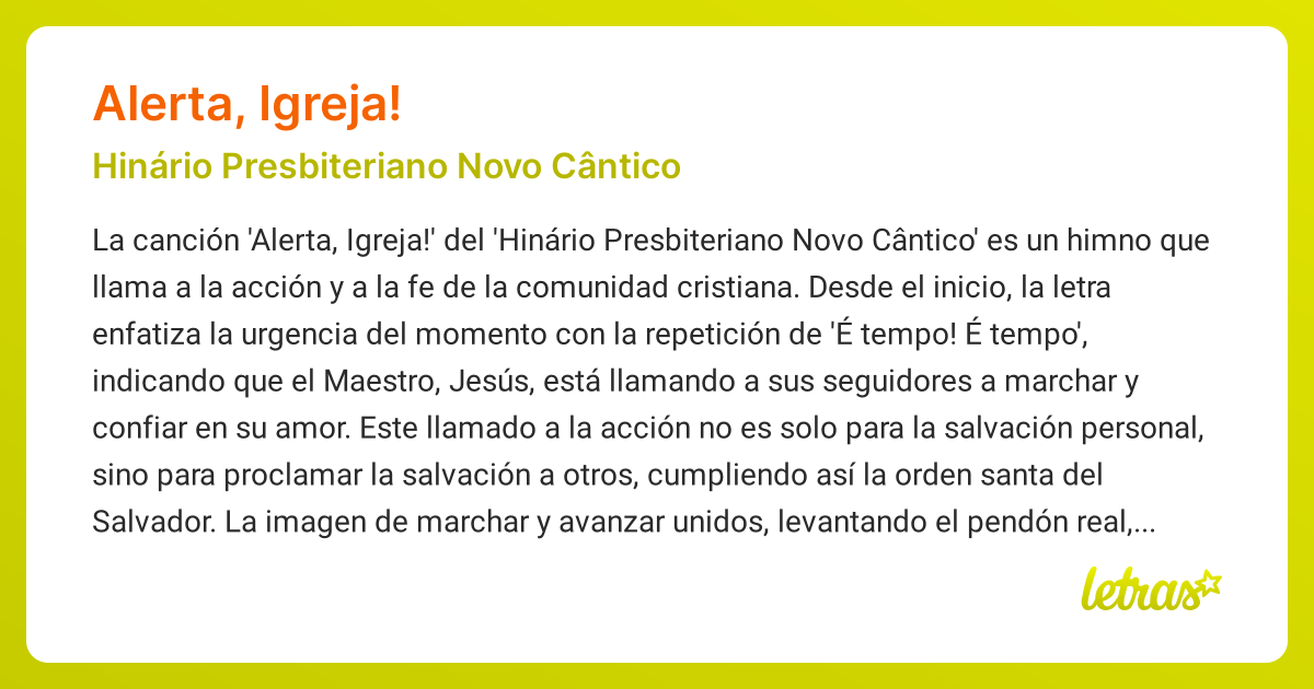 Significado de la canción ALERTA, IGREJA! (Hinário Presbiteriano Novo ...