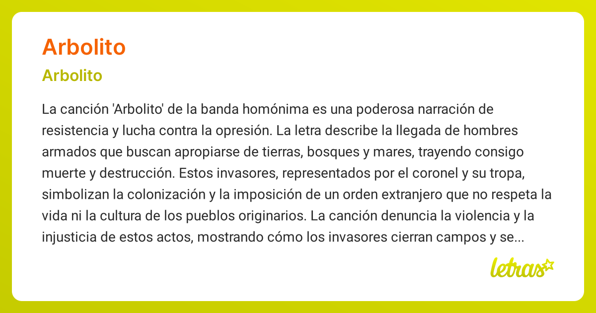 Significado de la canción ARBOLITO (Arbolito) - LETRAS.COM