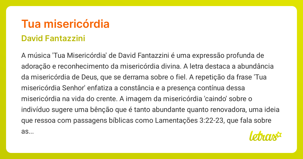 Significado da música TUA MISERICÓRDIA (David Fantazzini) - LETRAS.MUS.BR