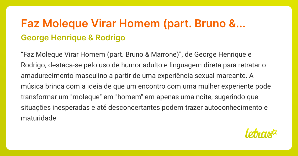 Significado da música Faz Moleque Virar Homem (part. Bruno & Marrone ...