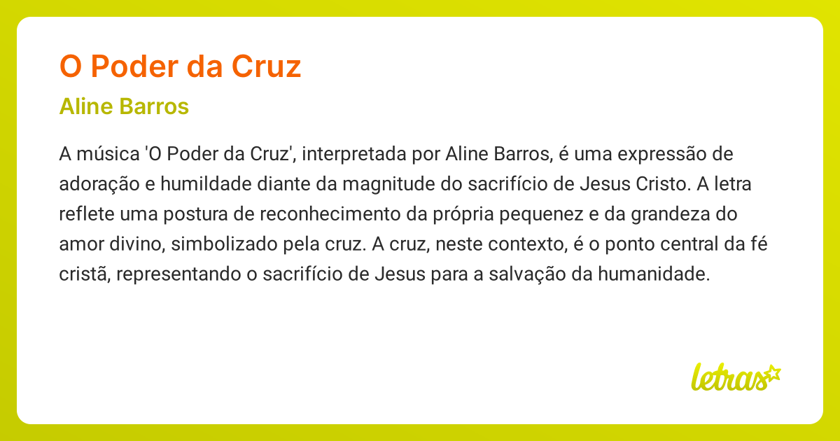 Significado da música O PODER DA CRUZ (Aline Barros) - LETRAS.MUS.BR