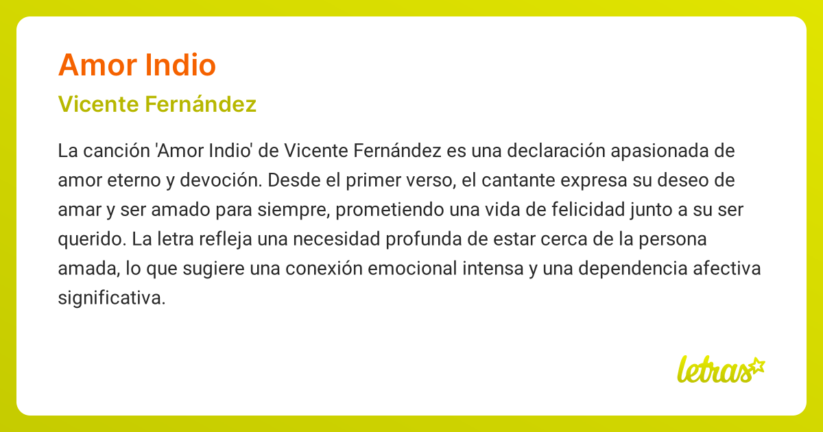 Significado de la canción AMOR INDIO (Vicente Fernández) - LETRAS.COM