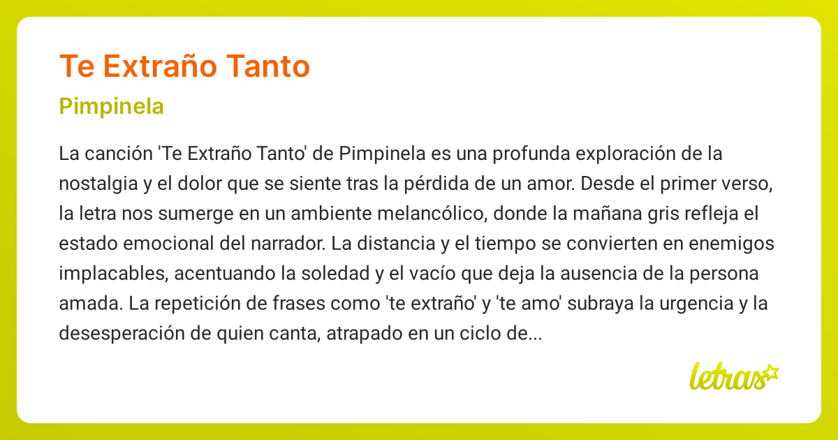 Significado de la canción TE EXTRAÑO TANTO (Pimpinela) - LETRAS.COM