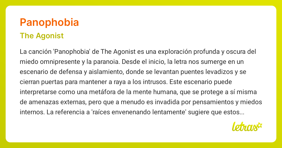 Significado de la canción PANOPHOBIA (The Agonist) - LETRAS.COM