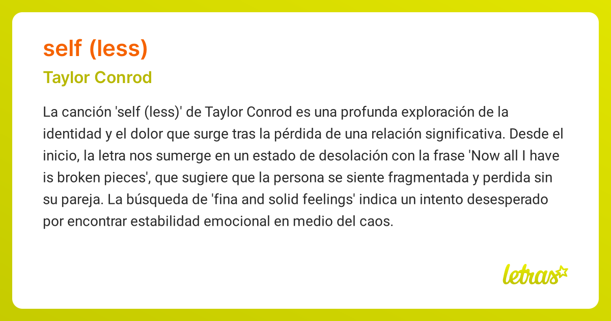Significado de la canción SELF (LESS) (Taylor Conrod) - LETRAS.COM