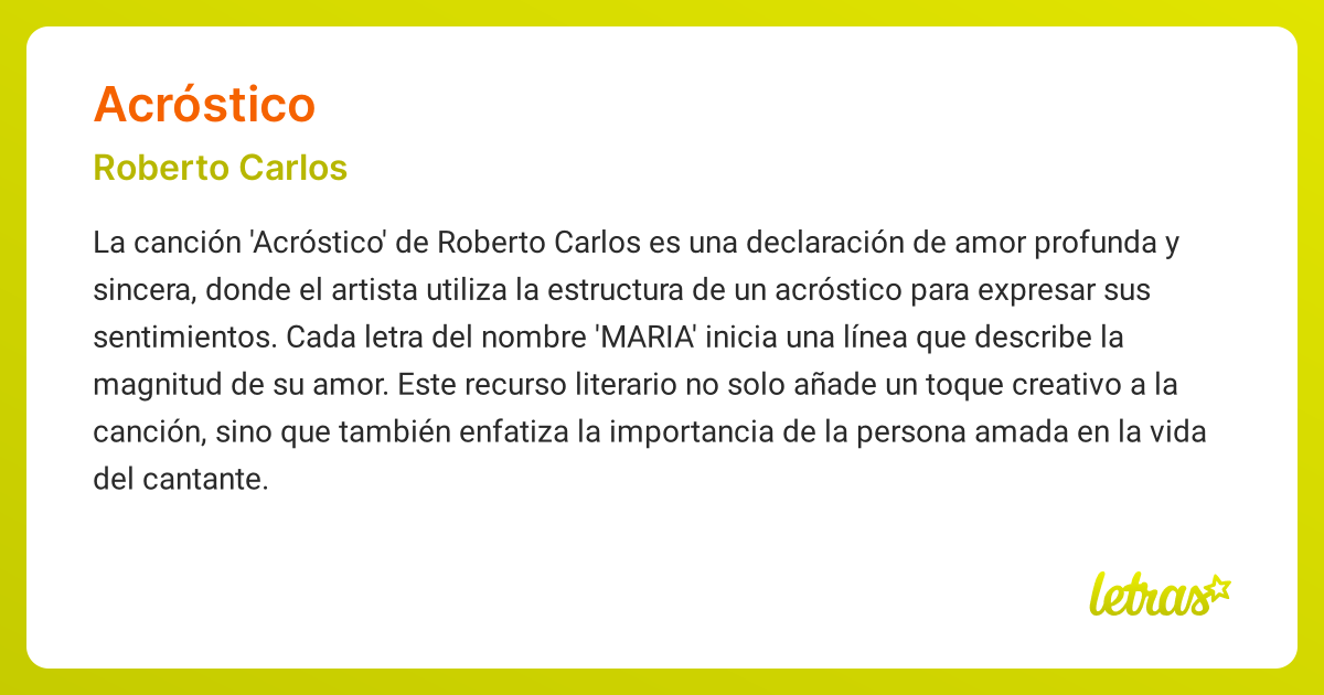 Significado de la canción ACRÓSTICO (Roberto Carlos) - LETRAS.COM