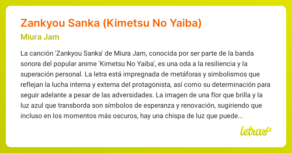 Significado de la canción Zankyou Sanka (Kimetsu No Yaiba) (Miura Jam ...