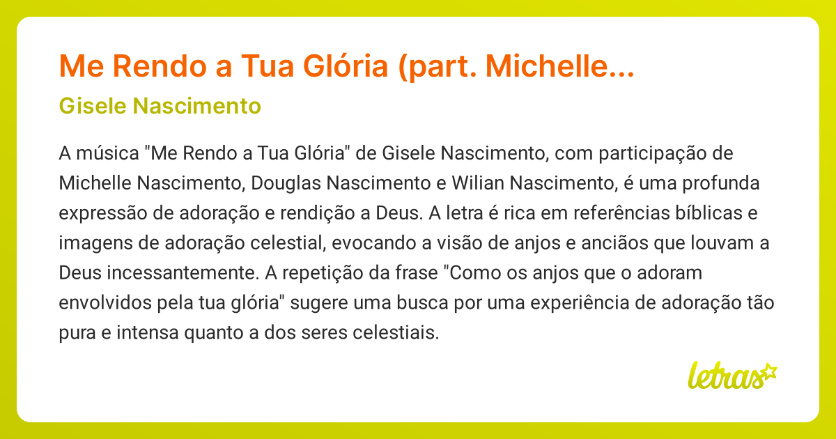 Significado da música Me Rendo a Tua Glória (part. Michelle Nascimento ...
