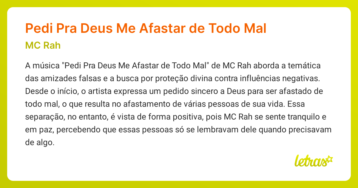 Significado da música Pedi Pra Deus Me Afastar de Todo Mal (MC Rah ...