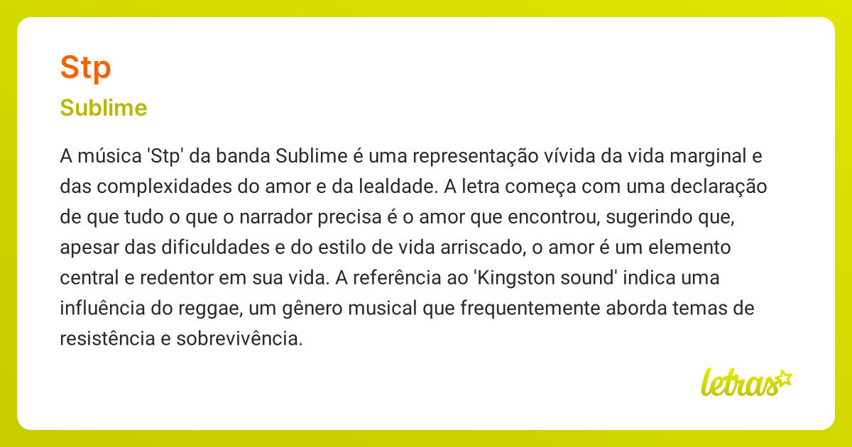 Significado da música STP (Sublime) - LETRAS.MUS.BR
