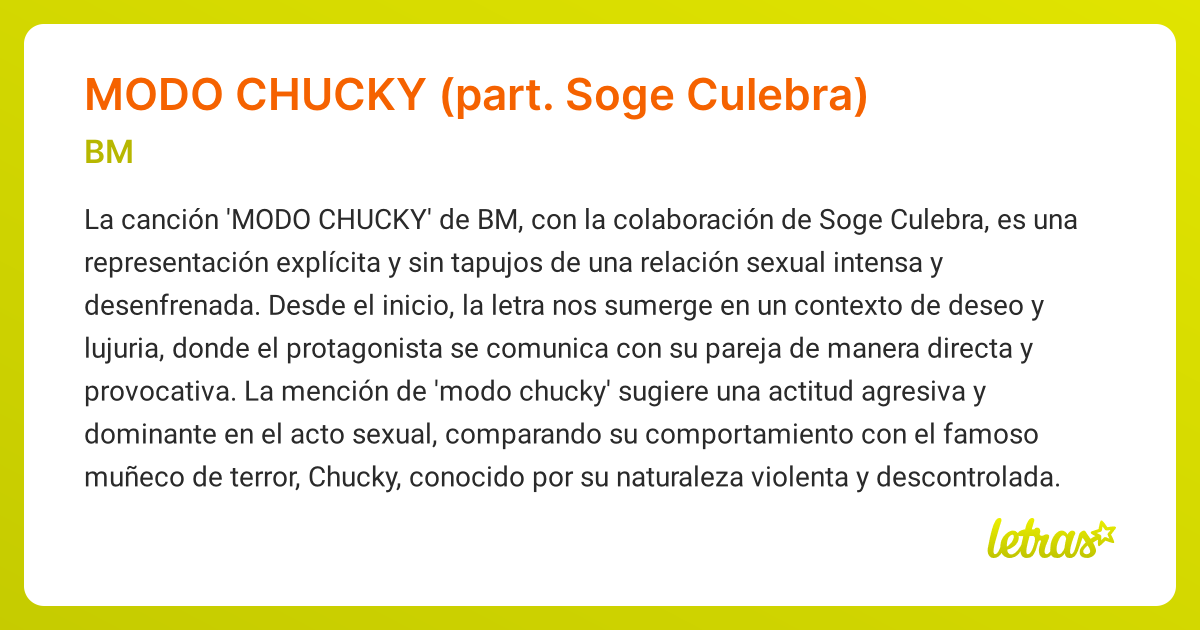 Significado de la canción MODO CHUCKY (part. Soge Culebra) (BM ...