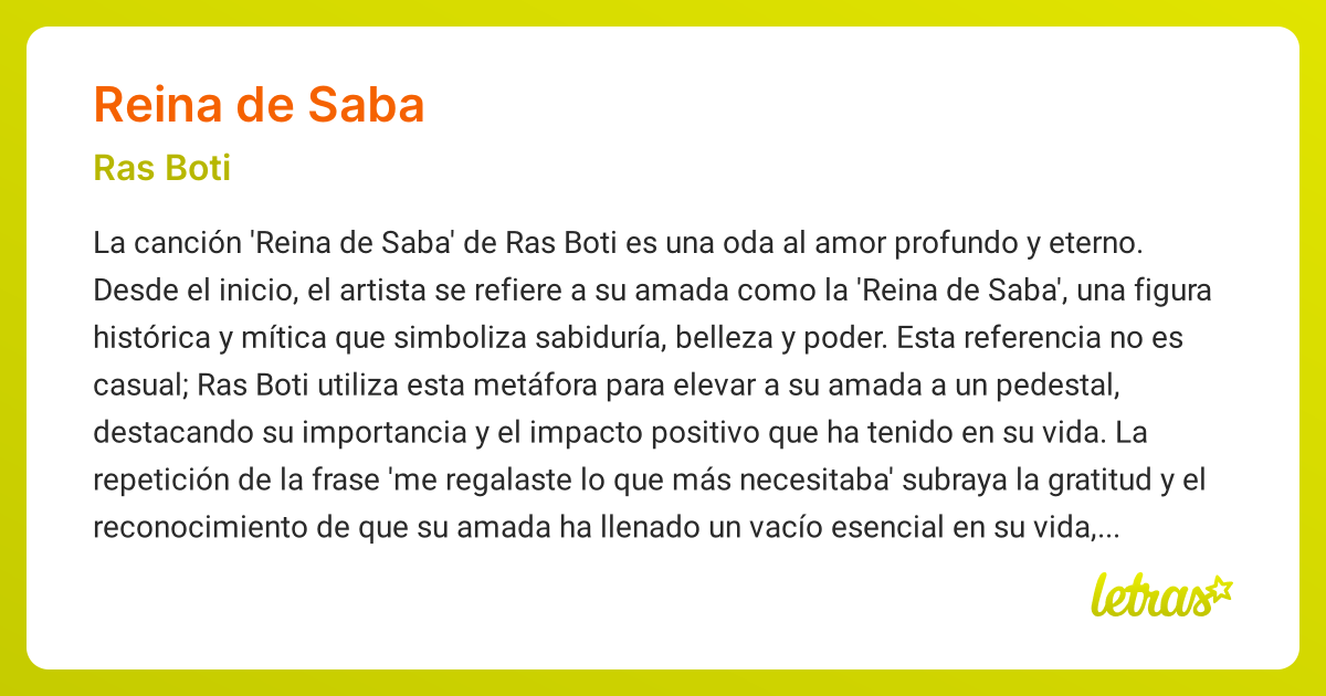 Significado de la canción REINA DE SABA (Ras Boti) - LETRAS.COM