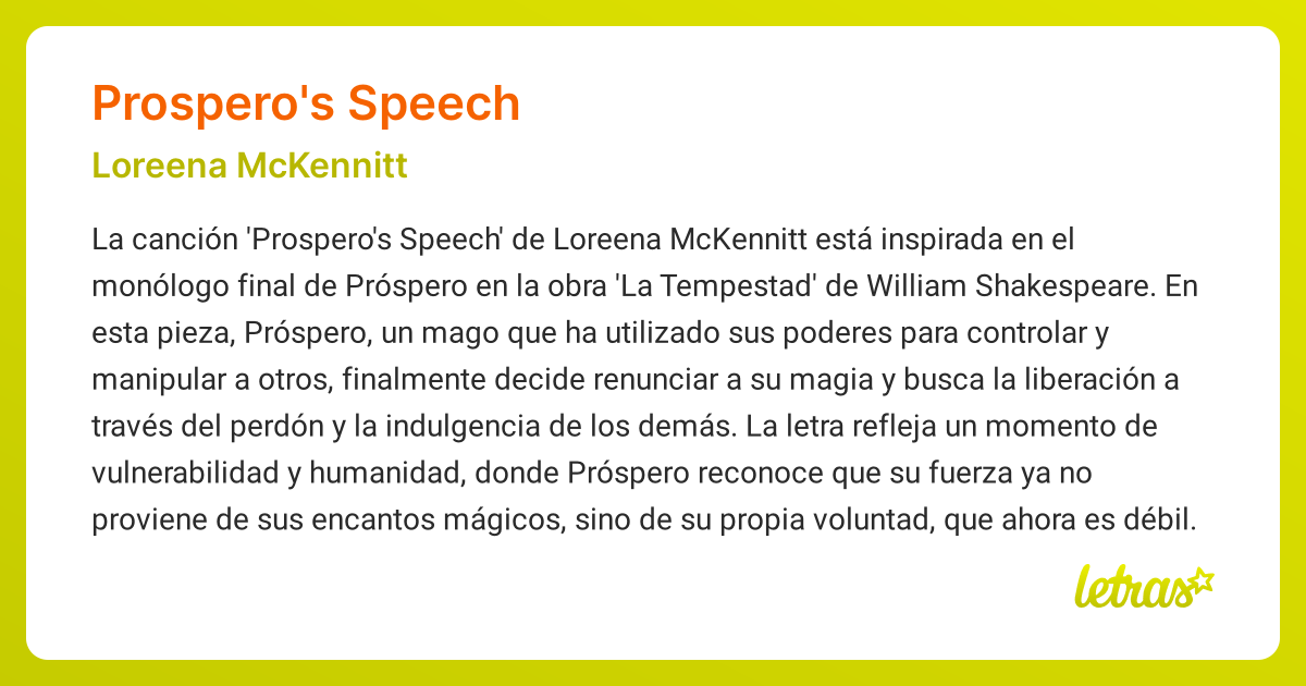 Significado de la canción PROSPERO'S SPEECH (Loreena McKennitt ...