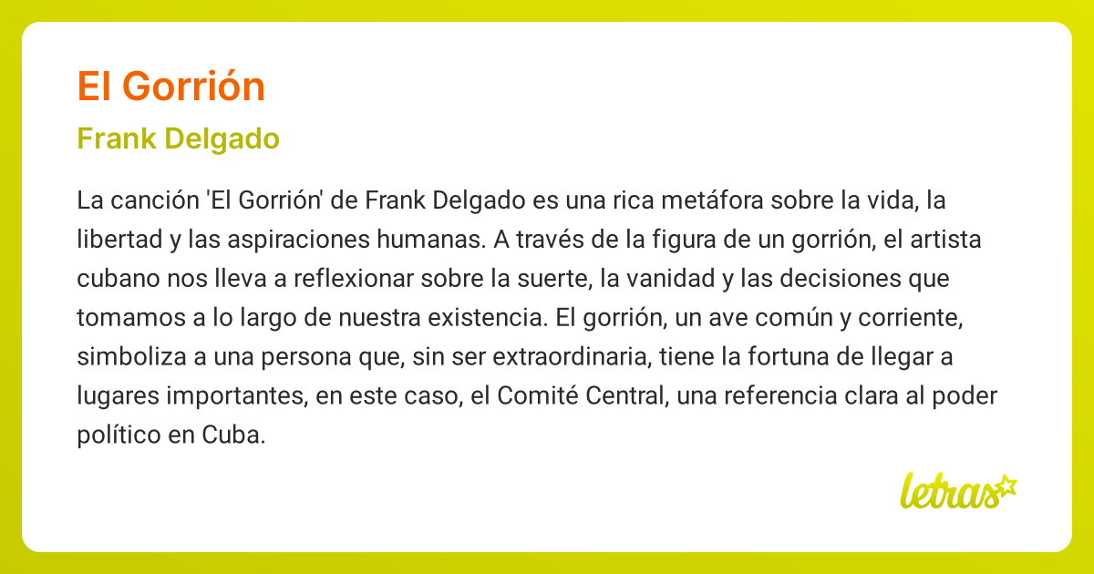 Significado de la canción EL GORRIÓN (Frank Delgado) - LETRAS.COM