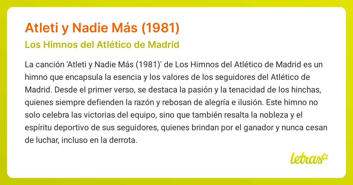 Significado de la canción ATLETI Y NADIE MÁS (1981) (Los Himnos del ...
