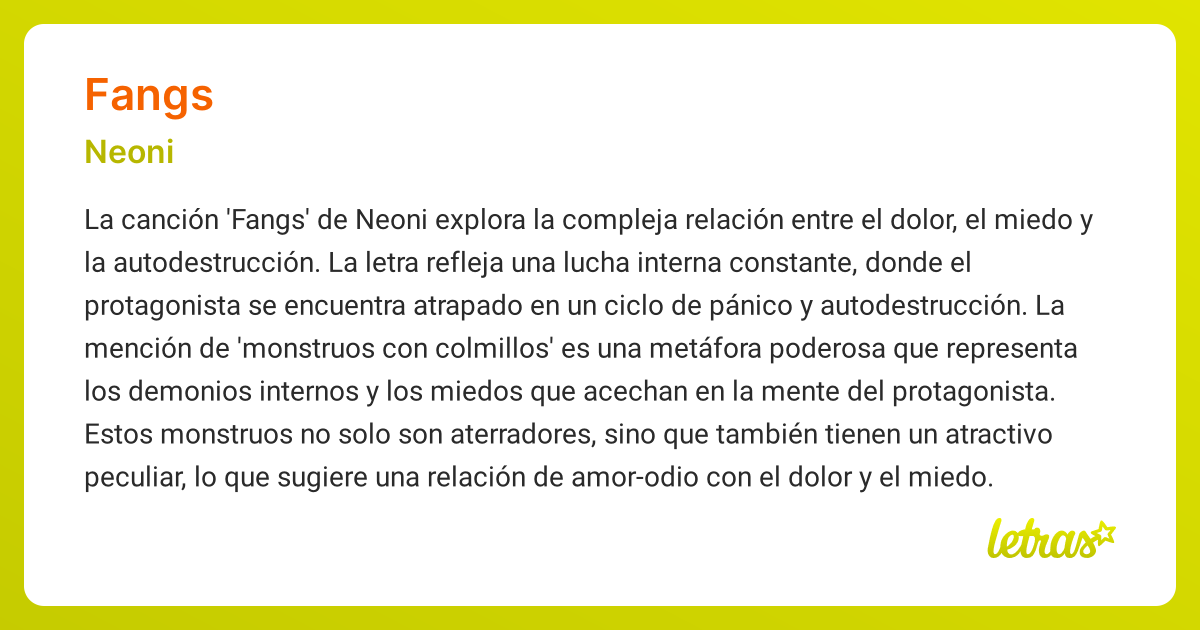Significado de la canción FANGS (Neoni) - LETRAS.COM