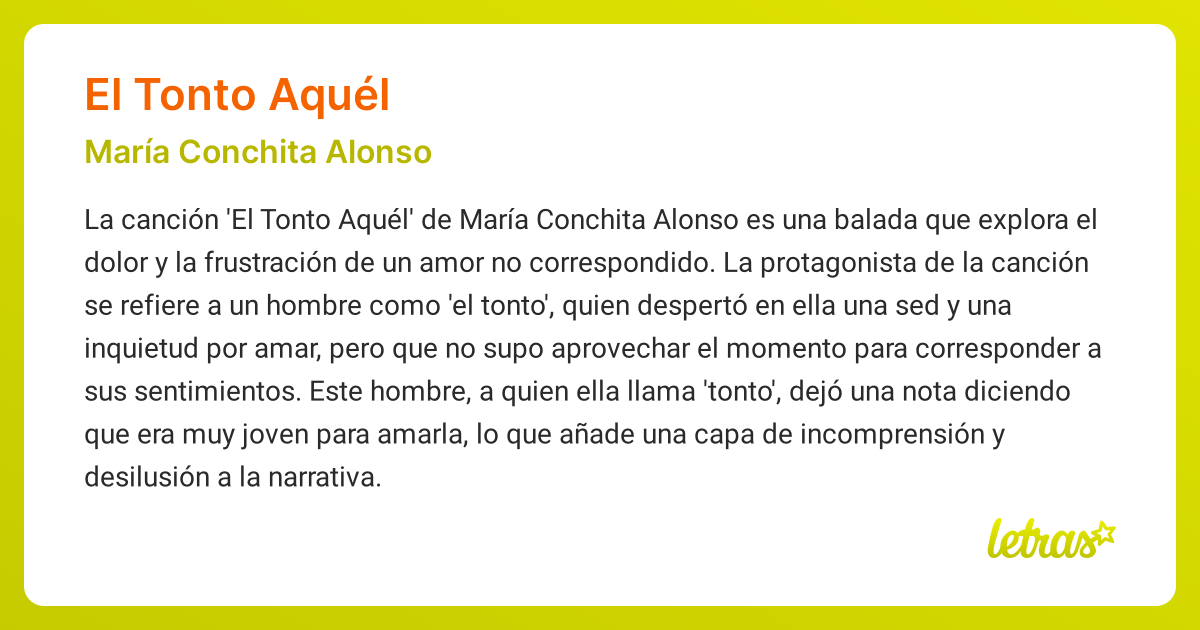 Significado de la canción EL TONTO AQUÉL (María Conchita Alonso ...