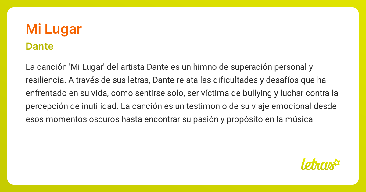 Significado de la canción MI LUGAR (Dante) - LETRAS.COM