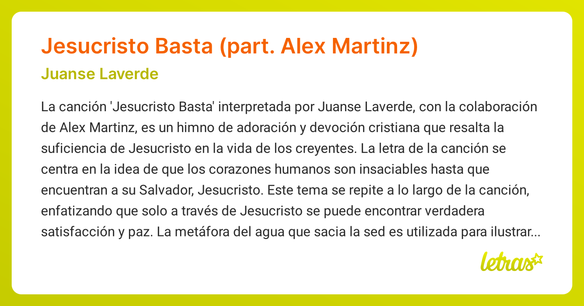 Significado de la canción Jesucristo Basta (part. Alex Martinz) (Juanse ...