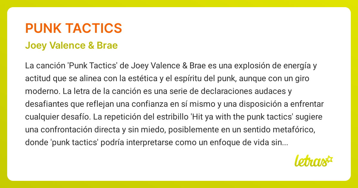 Significado de la canción PUNK TACTICS (Joey Valence & Brae) - LETRAS.COM