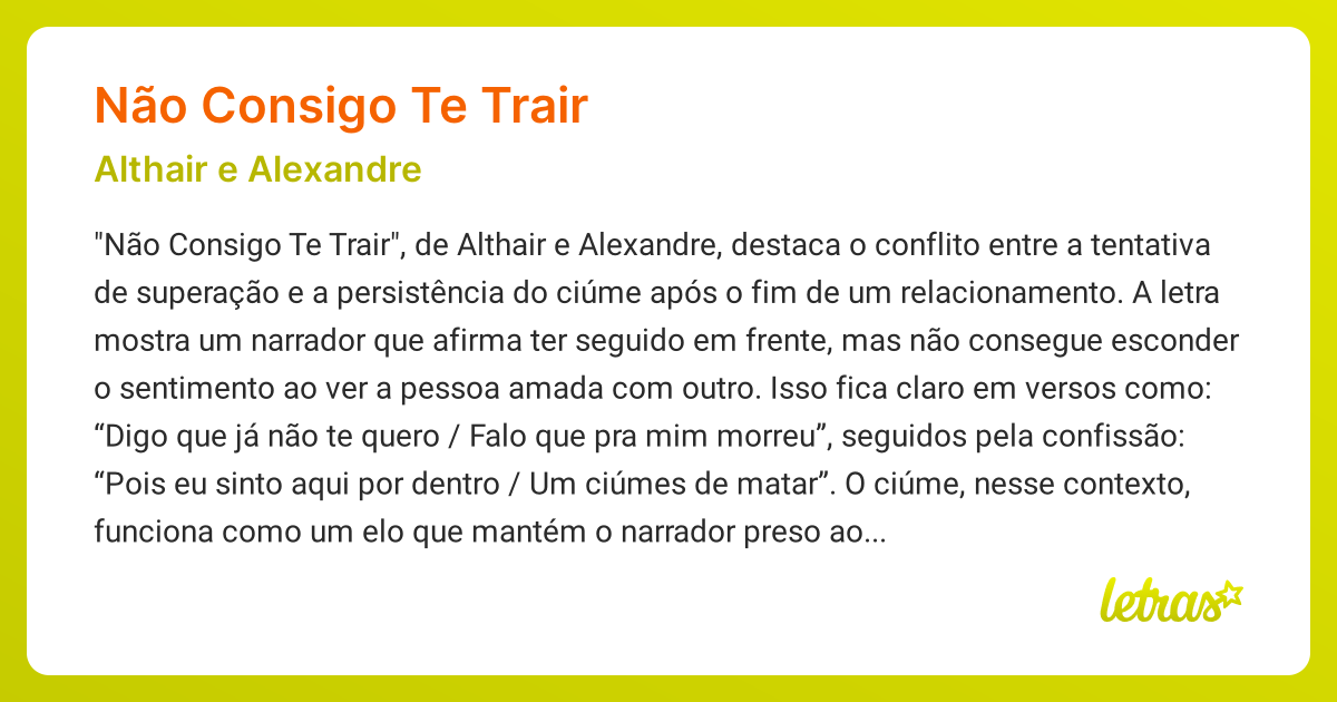 Significado da música NÃO CONSIGO TE TRAIR (Althair e Alexandre ...