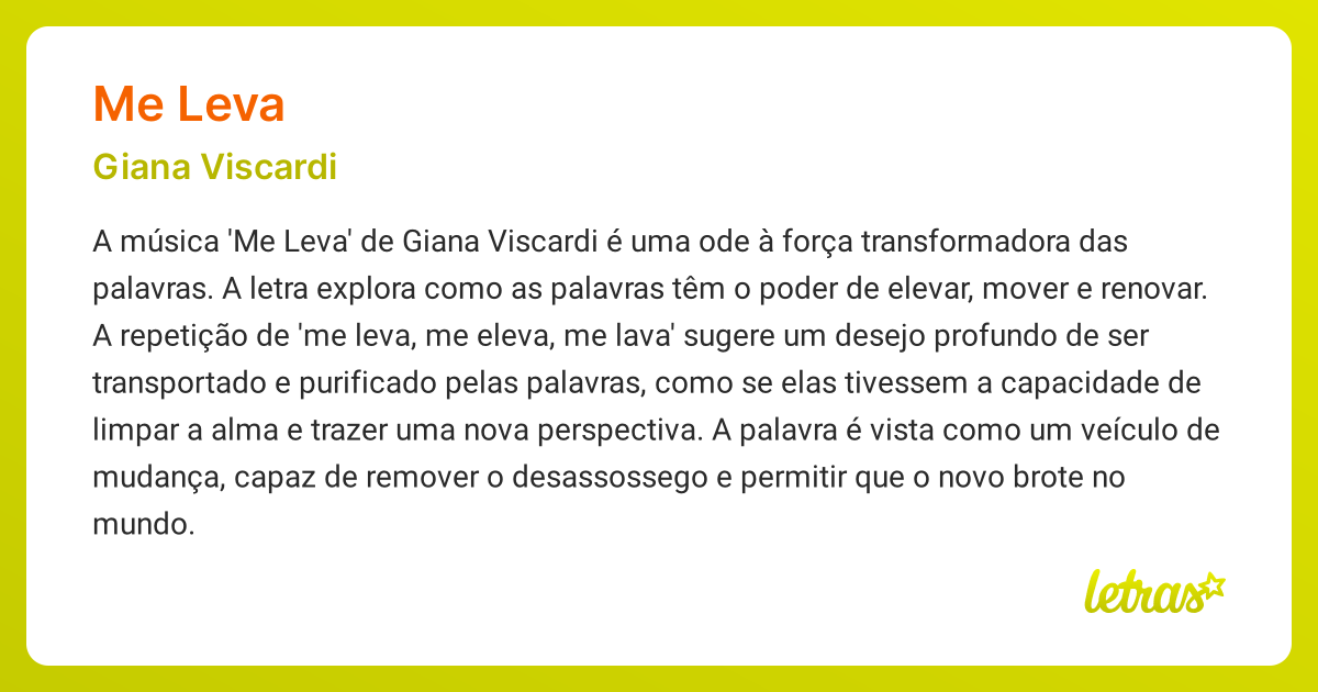 Significado da música ME LEVA (Giana Viscardi) - LETRAS.MUS.BR