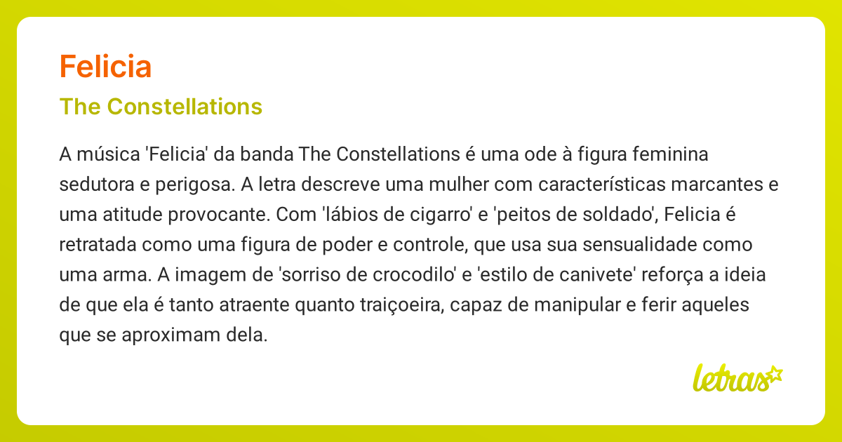 Significado da música FELICIA (The Constellations) - LETRAS.MUS.BR
