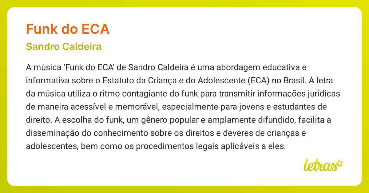 Significado da música FUNK DO ECA (Sandro Caldeira) - LETRAS.MUS.BR