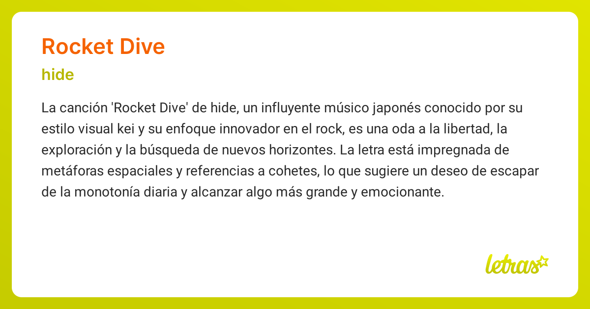 Significado de la canción ROCKET DIVE (hide) - LETRAS.COM