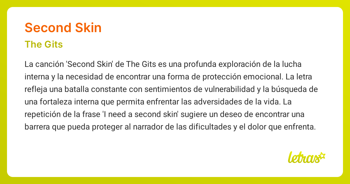 Significado de la canción SECOND SKIN (The Gits) - LETRAS.COM
