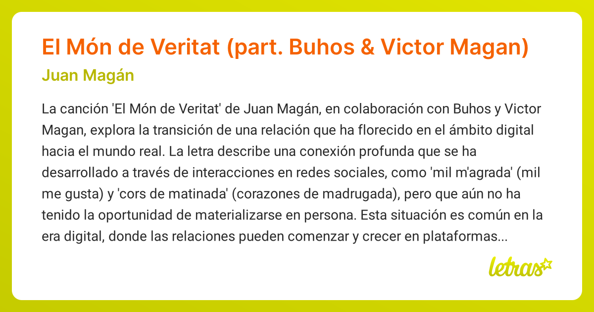 Significado de la canción El Món de Veritat (part. Buhos & Victor Magan ...