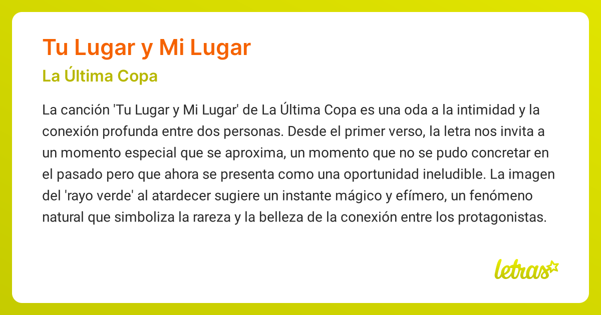 Significado de la canción TU LUGAR Y MI LUGAR (La Última Copa) - LETRAS.COM