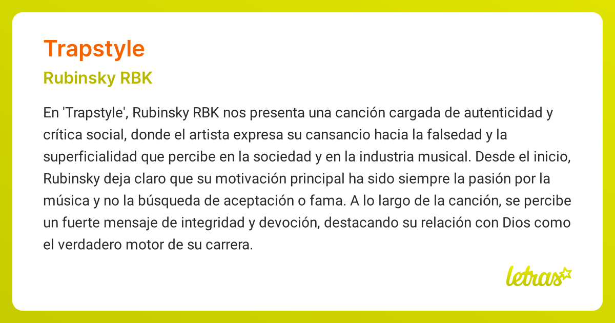 Significado de la canción TRAPSTYLE (Rubinsky RBK) - LETRAS.COM