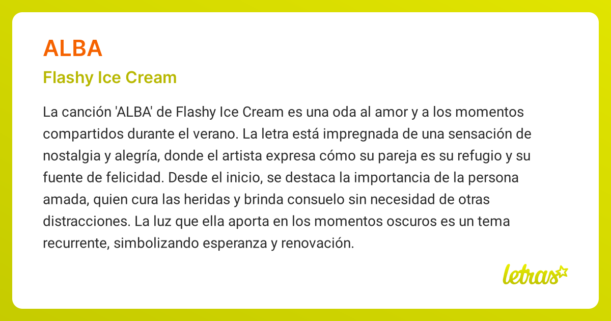 Significado de la canción ALBA (Flashy Ice Cream) - LETRAS.COM
