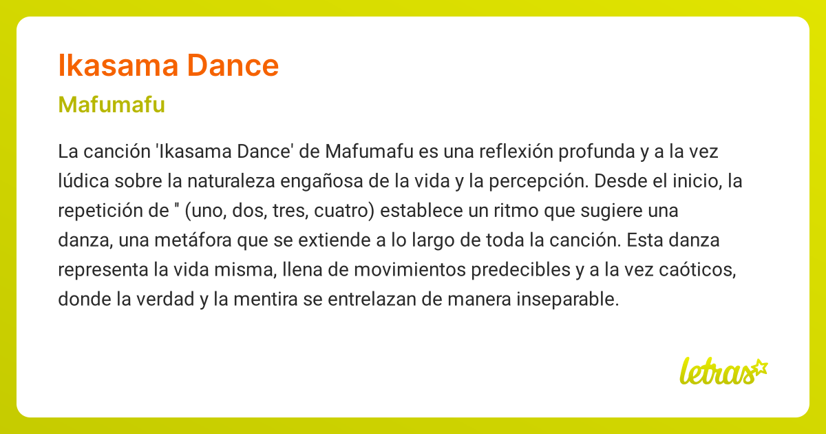 Significado de la canción IKASAMA DANCE (Mafumafu) - LETRAS.COM
