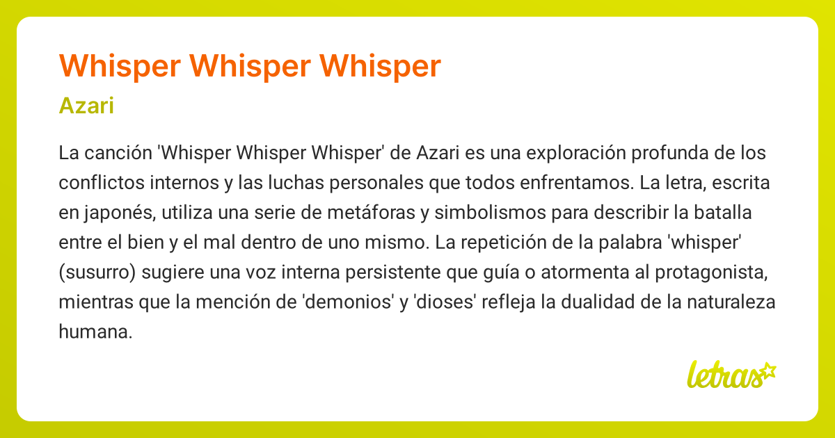 Significado de la canción WHISPER WHISPER WHISPER (Azari) - LETRAS.COM