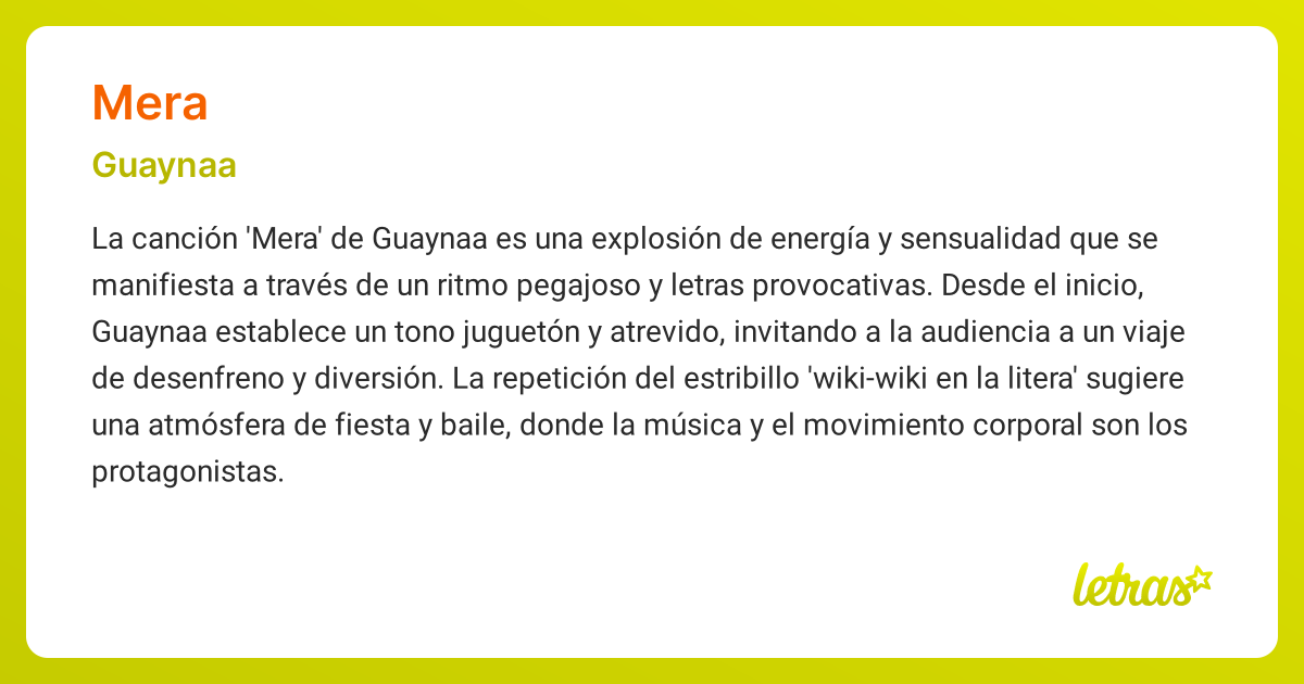 Significado de la canción MERA (Guaynaa) - LETRAS.COM