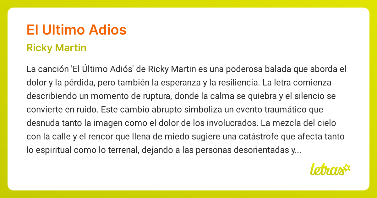 Significado de la canción EL ULTIMO ADIOS (Ricky Martin) - LETRAS.COM