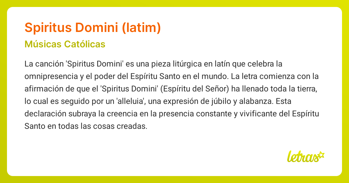 Significado de la canción SPIRITUS DOMINI (LATIM) (Músicas Católicas ...