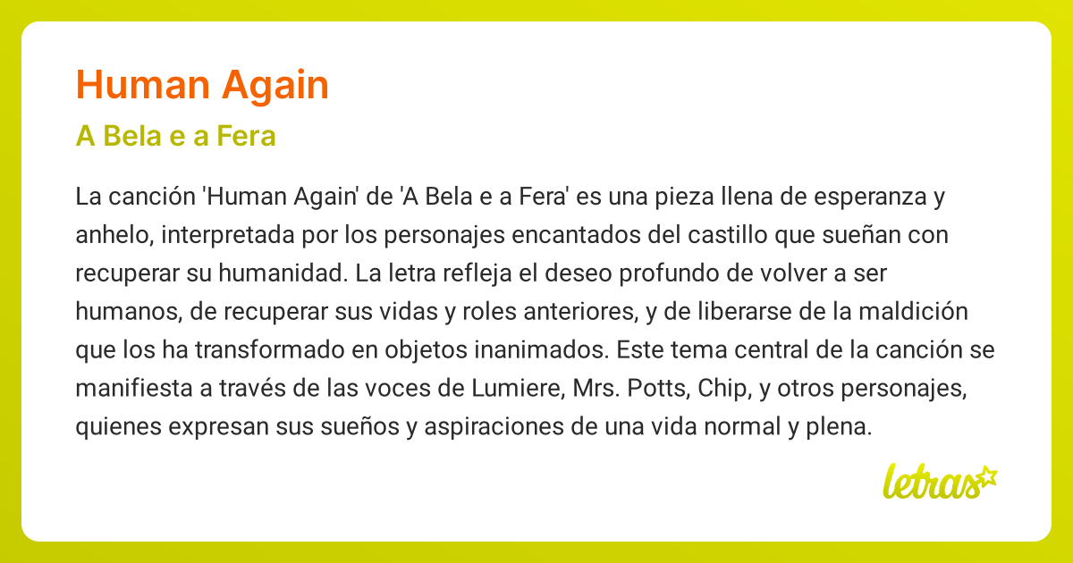 Significado de la canción HUMAN AGAIN (A Bela e a Fera) - LETRAS.COM