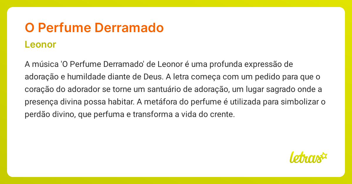 Significado da música O PERFUME DERRAMADO (Leonor) - LETRAS.MUS.BR